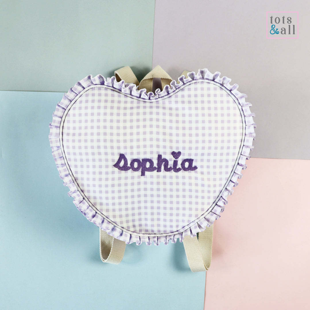 Personalised Heart Backpack in Purple – Tots and All
