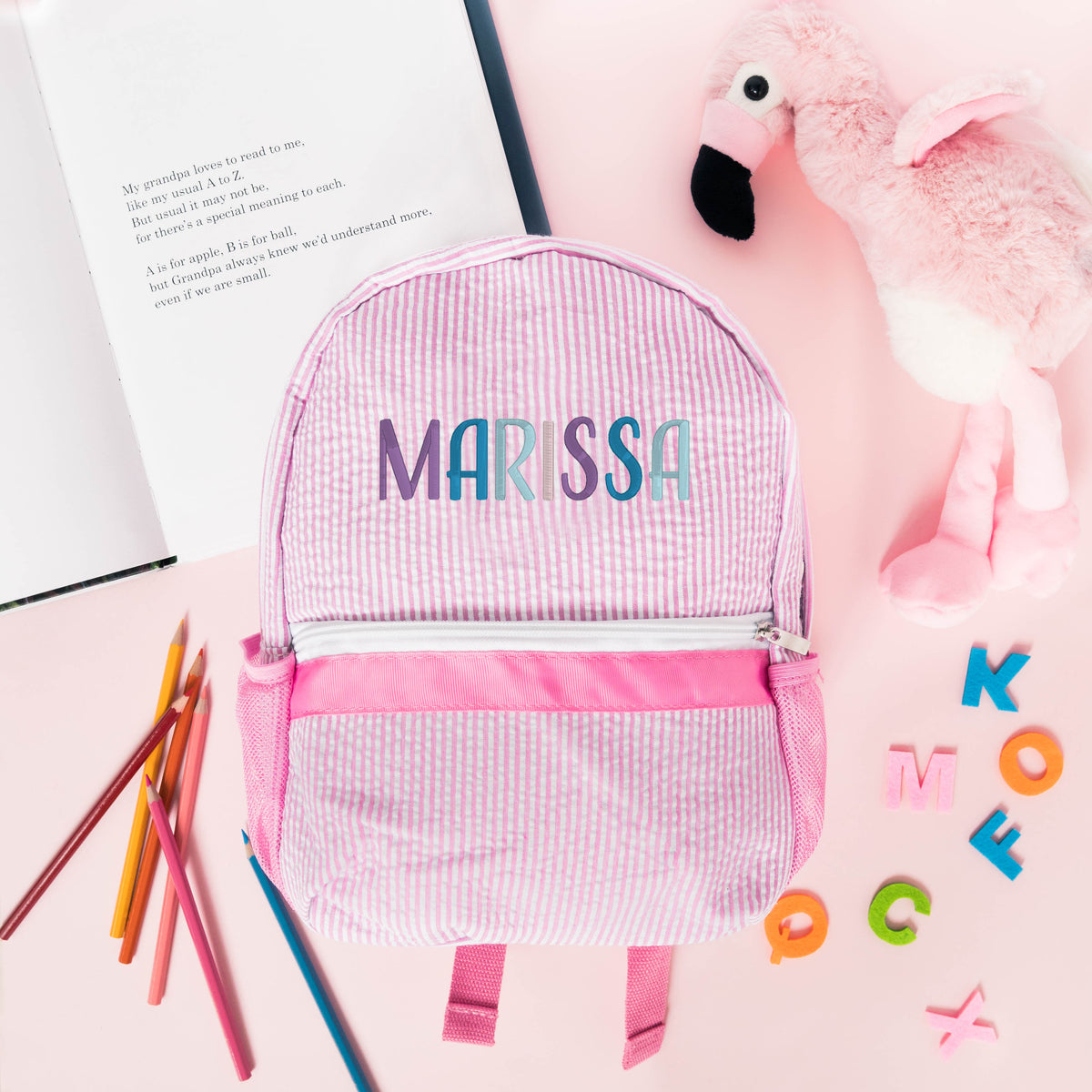 Personalised Toddler Backpack in Multicoloured Pink – Tots and All